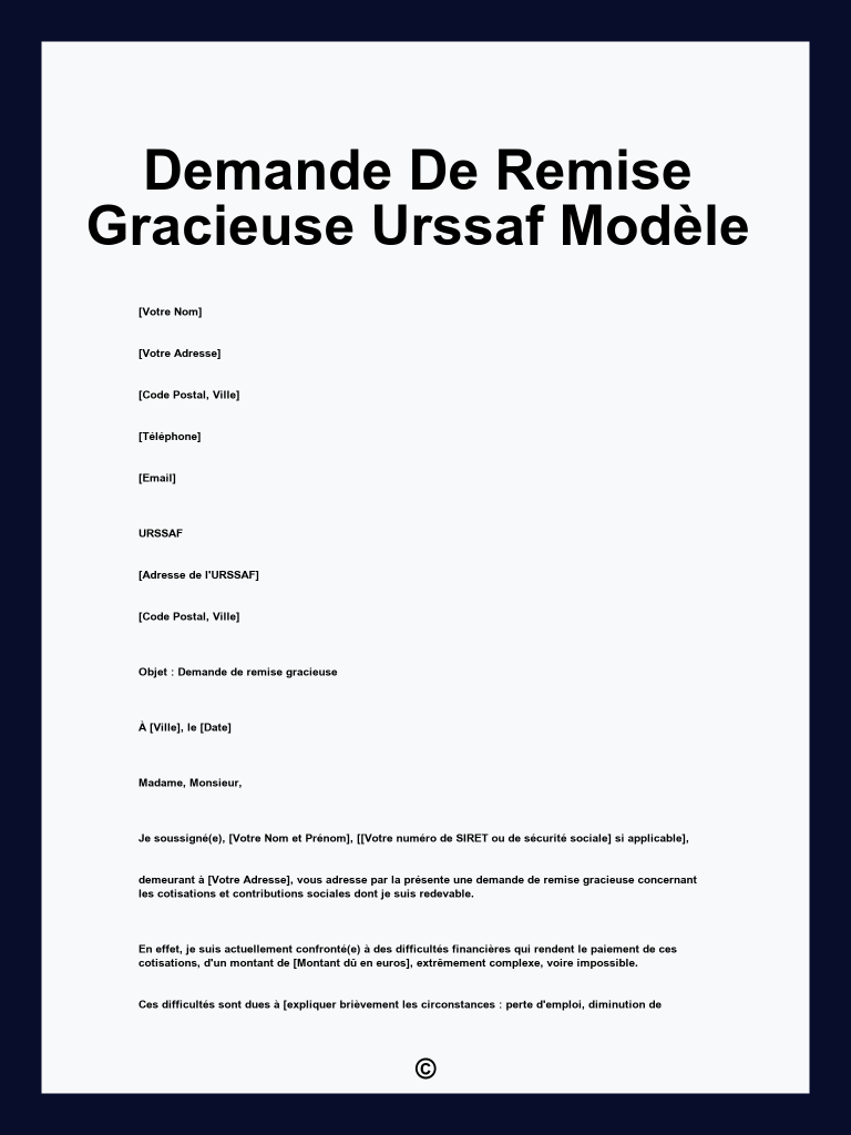 Demande De Remise Gracieuse Urssaf Modèle