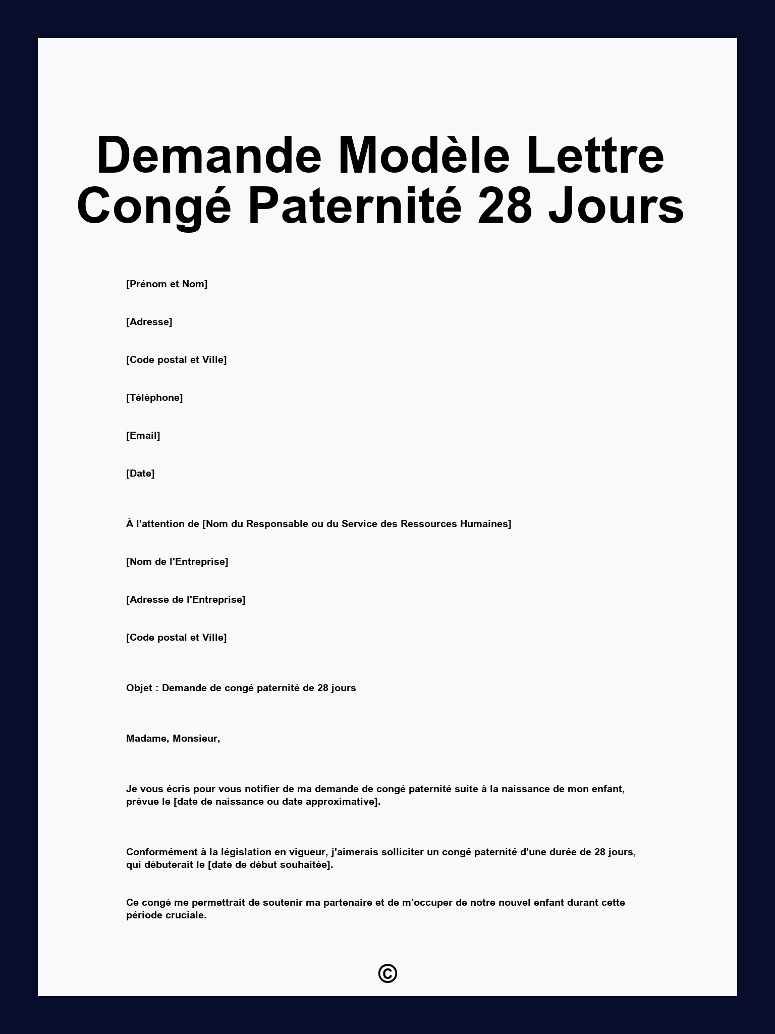 Demande Modèle Lettre Congé Paternité 28 Jours