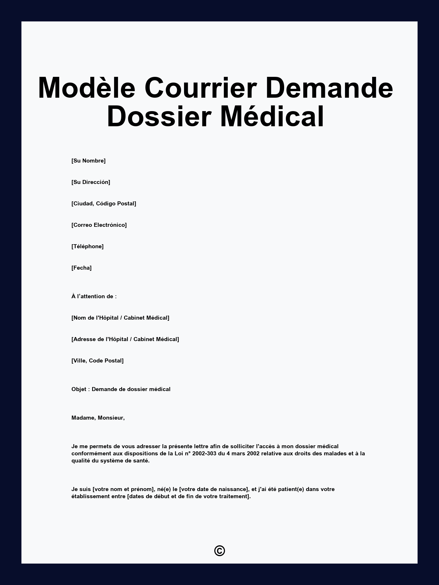 Modèle Courrier Demande Dossier Médical