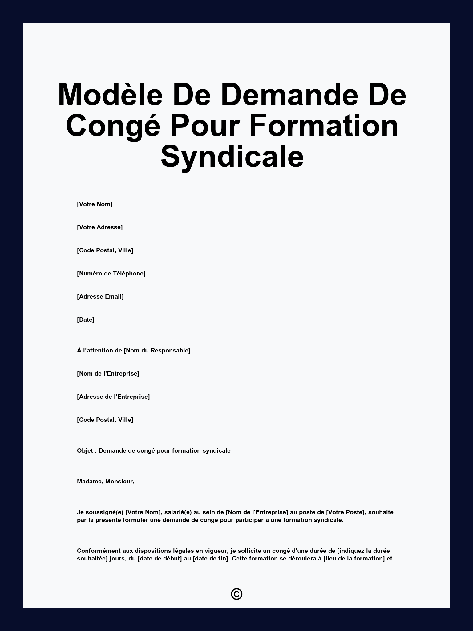 Modèle De Demande De Congé Pour Formation Syndicale Modèle De Demande De Congé Pour Formation Syndicale