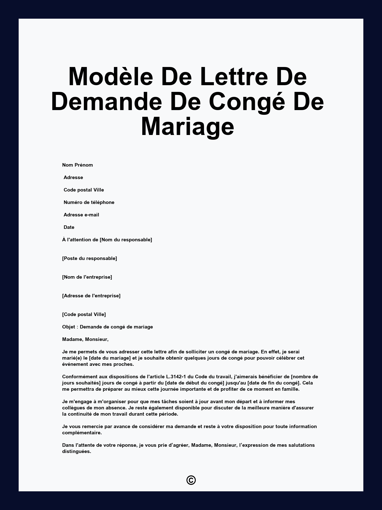Modèle De Lettre De Demande De Congé De Mariage