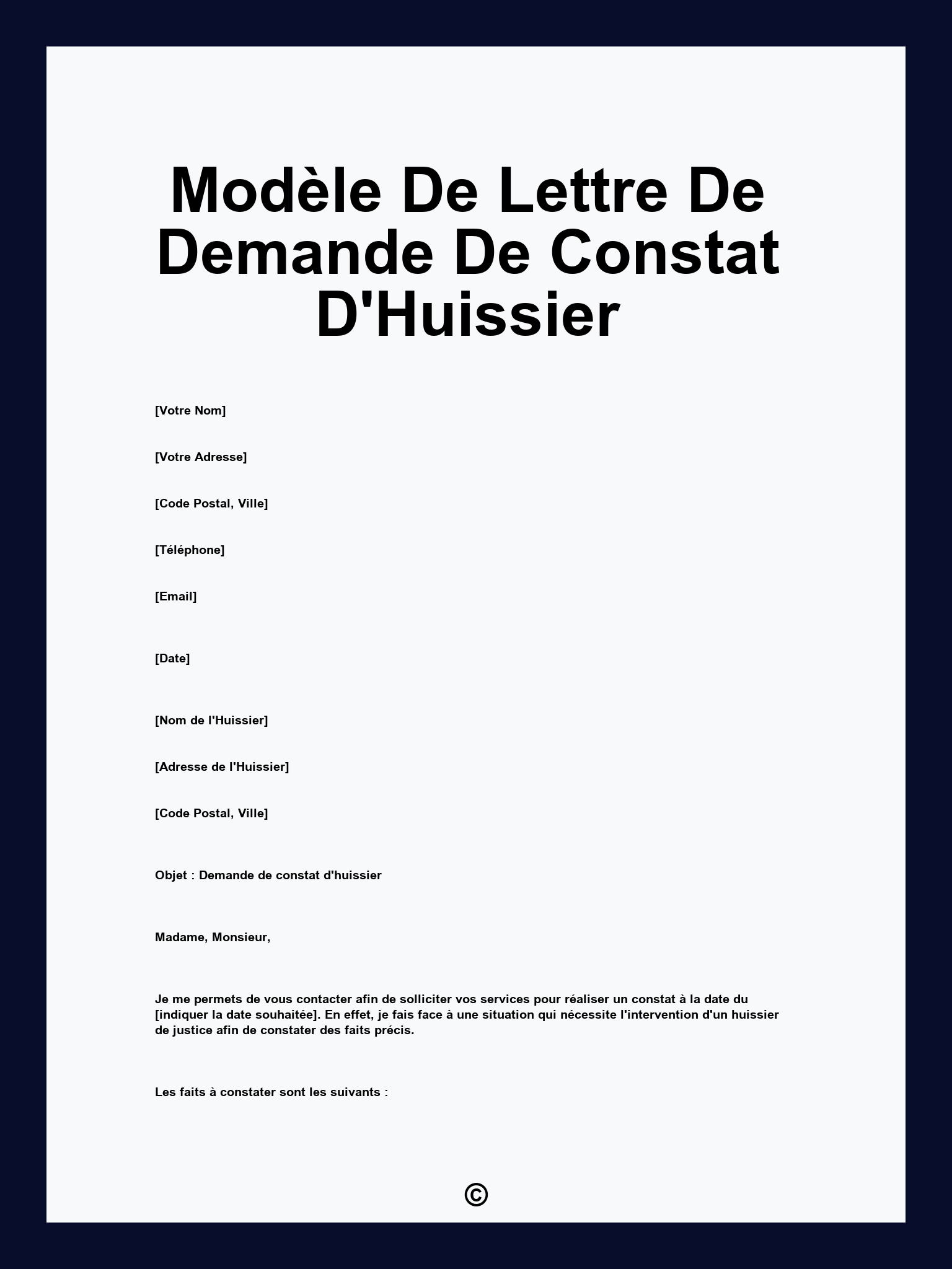 Modèle De Lettre De Demande De Constat D'Huissier
