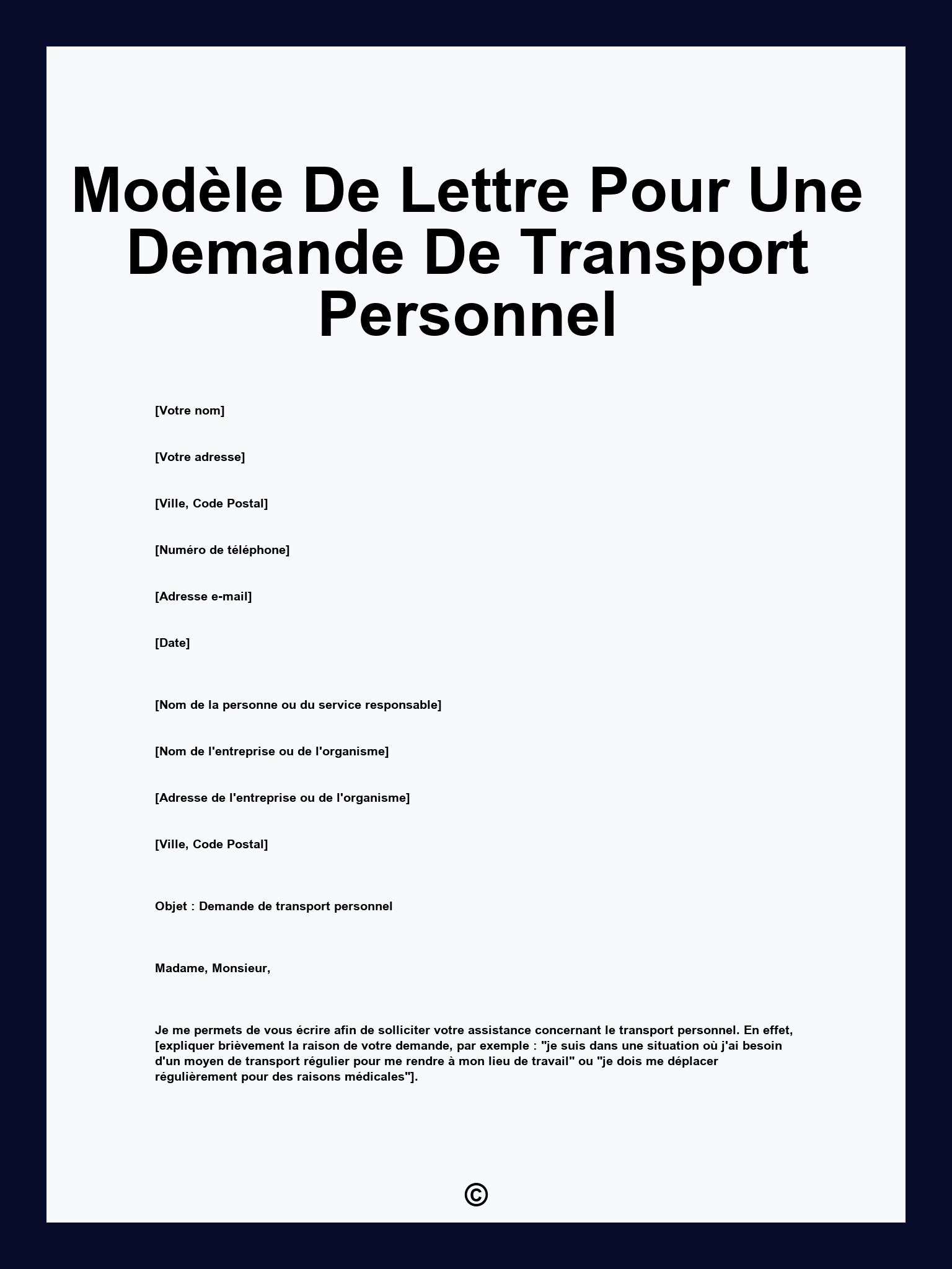 Modèle De Lettre Pour Une Demande De Transport Personnel