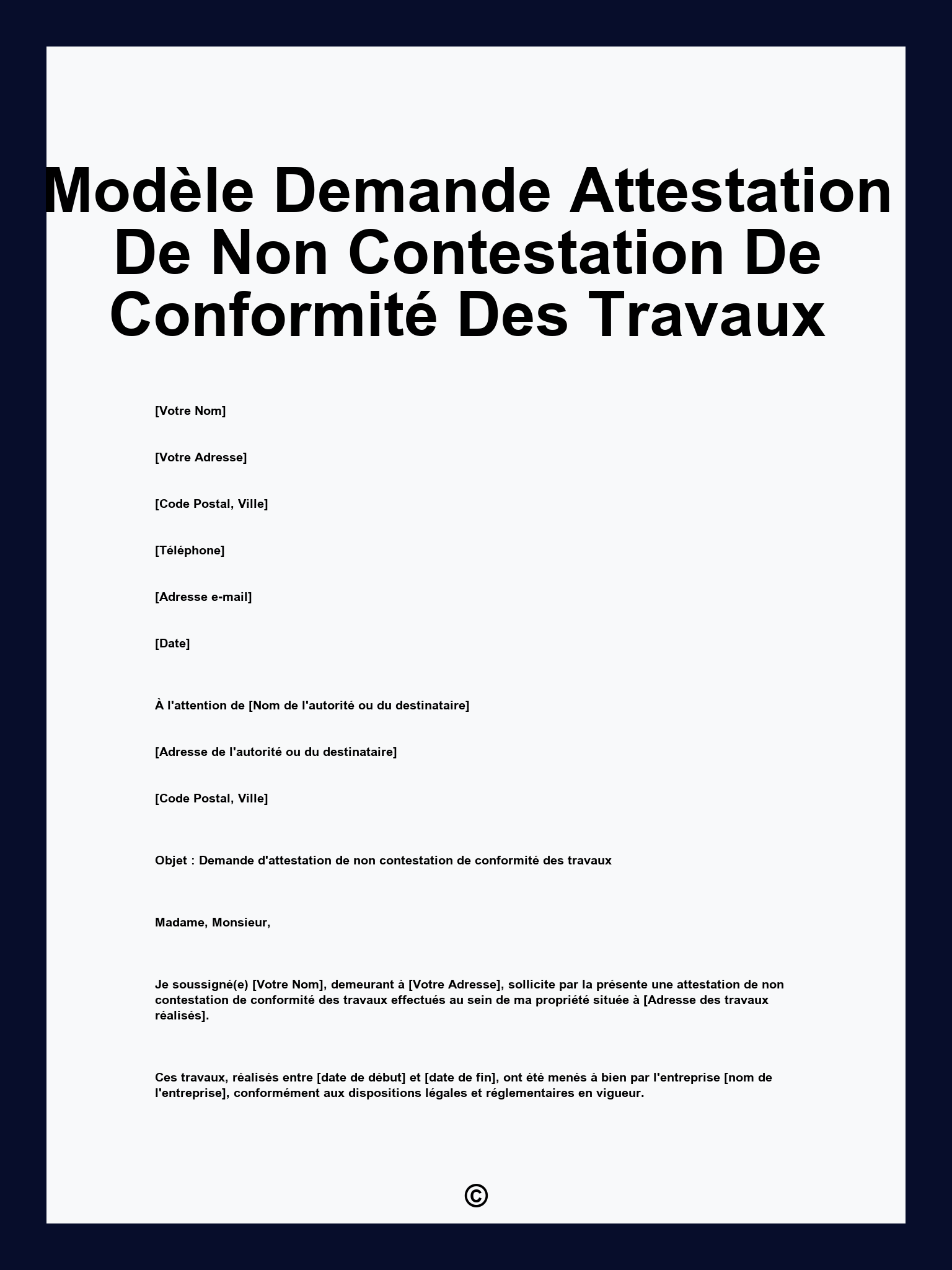 Modèle Demande Attestation De Non Contestation De Conformité Des Travaux