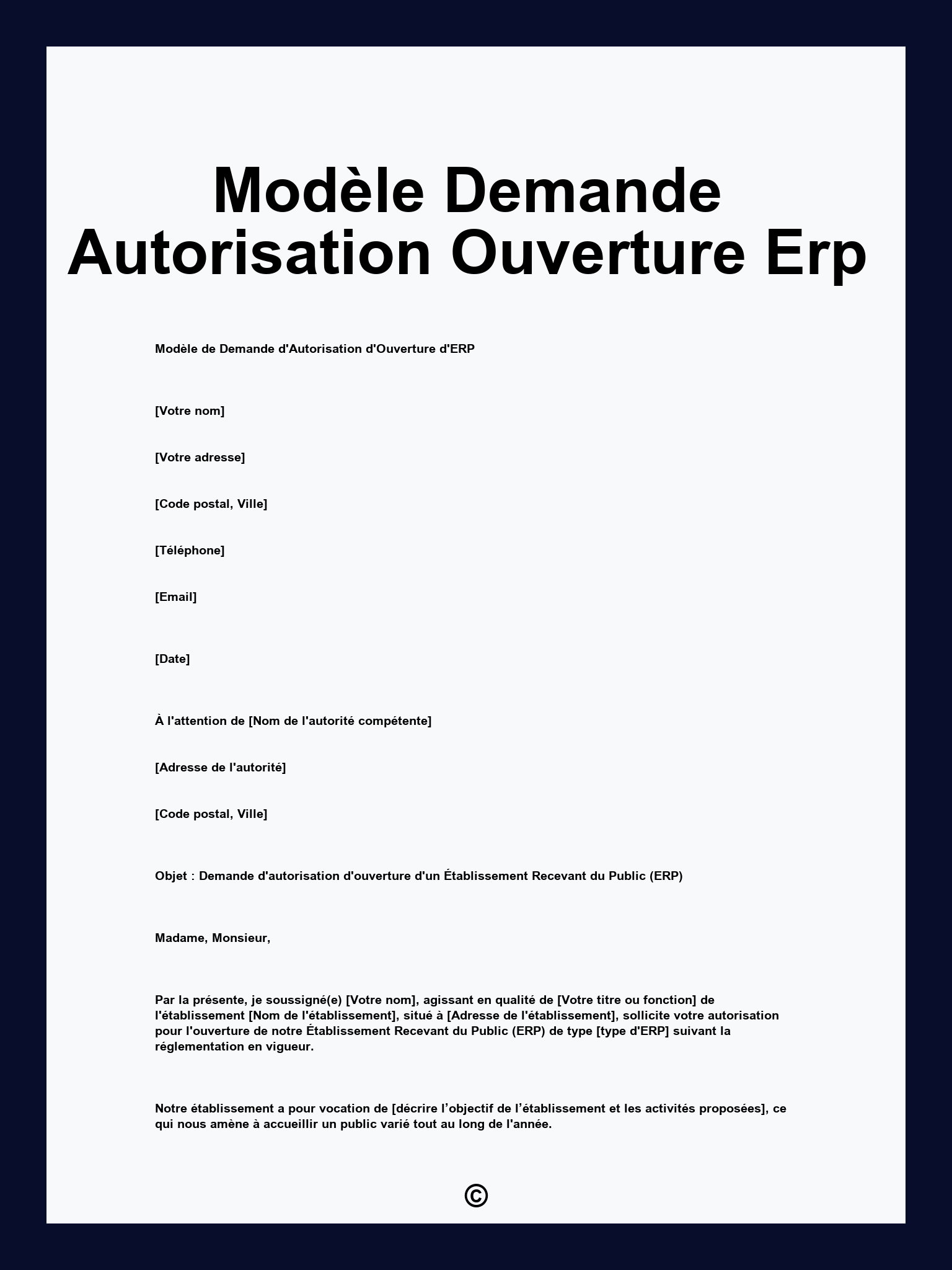 Modèle Demande Autorisation Ouverture Erp