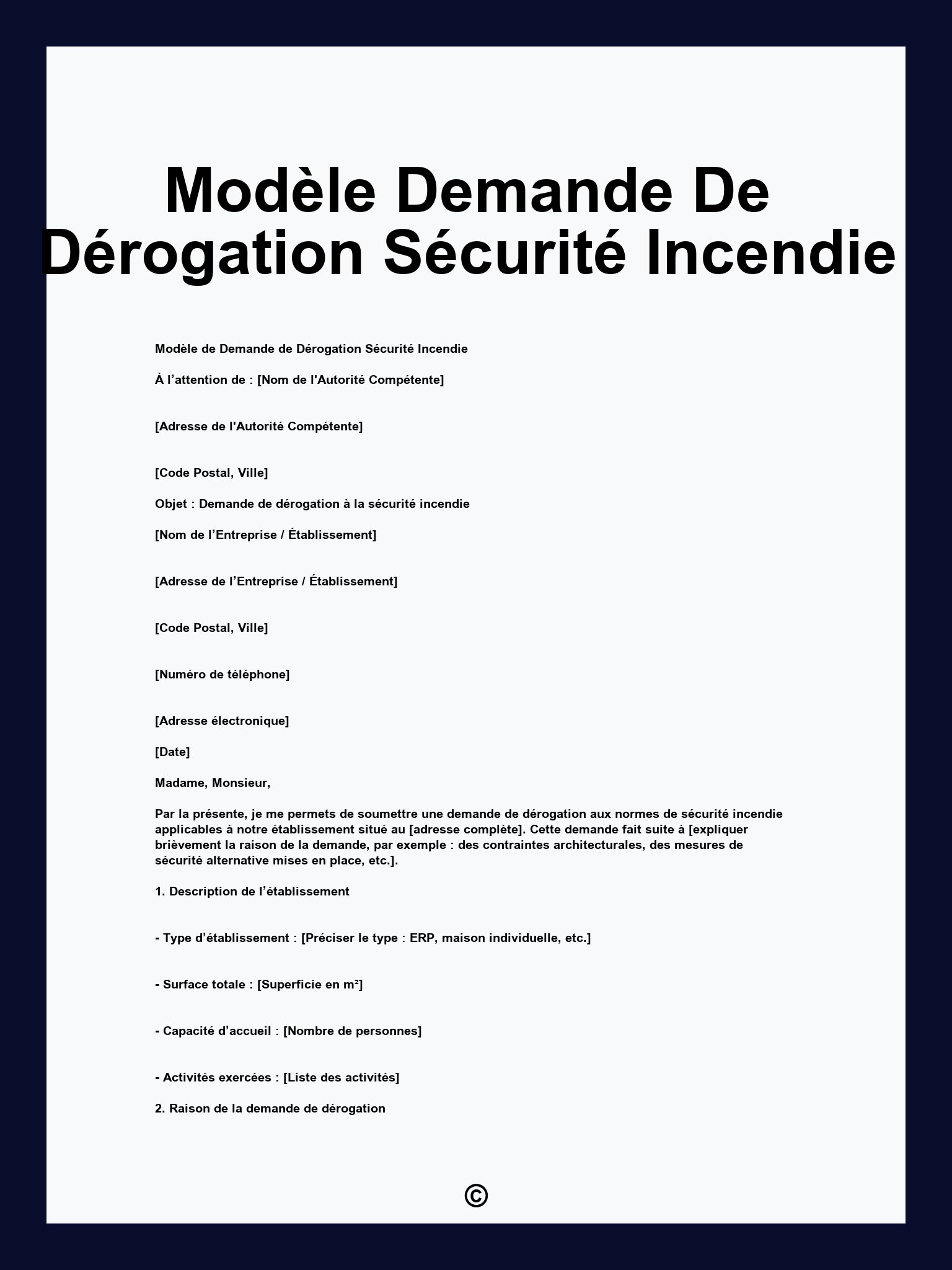Modèle Demande De Dérogation Sécurité Incendie