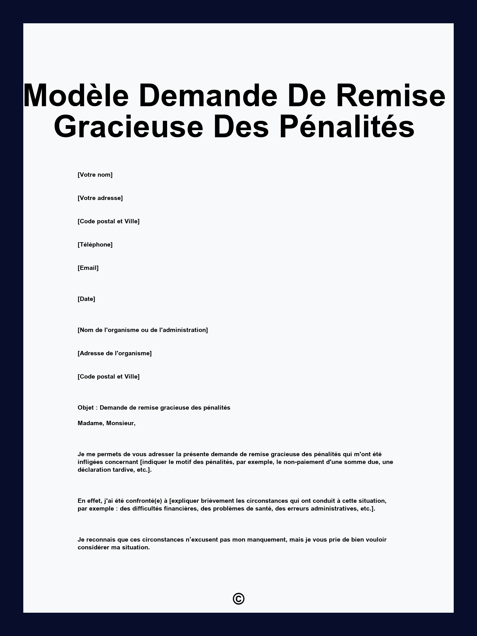 Modèle Demande De Remise Gracieuse Des Pénalités