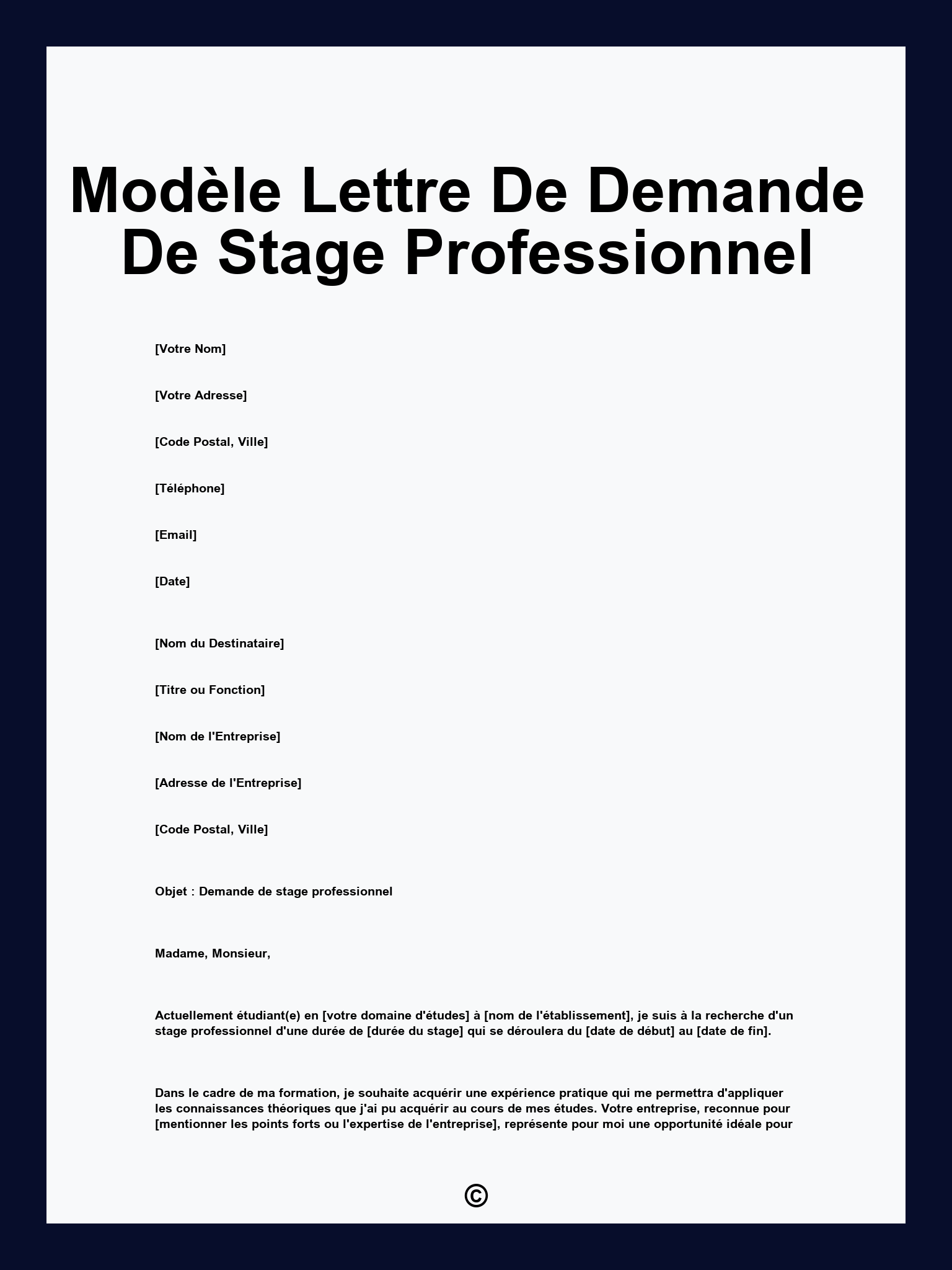 Modèle Lettre De Demande De Stage Professionnel