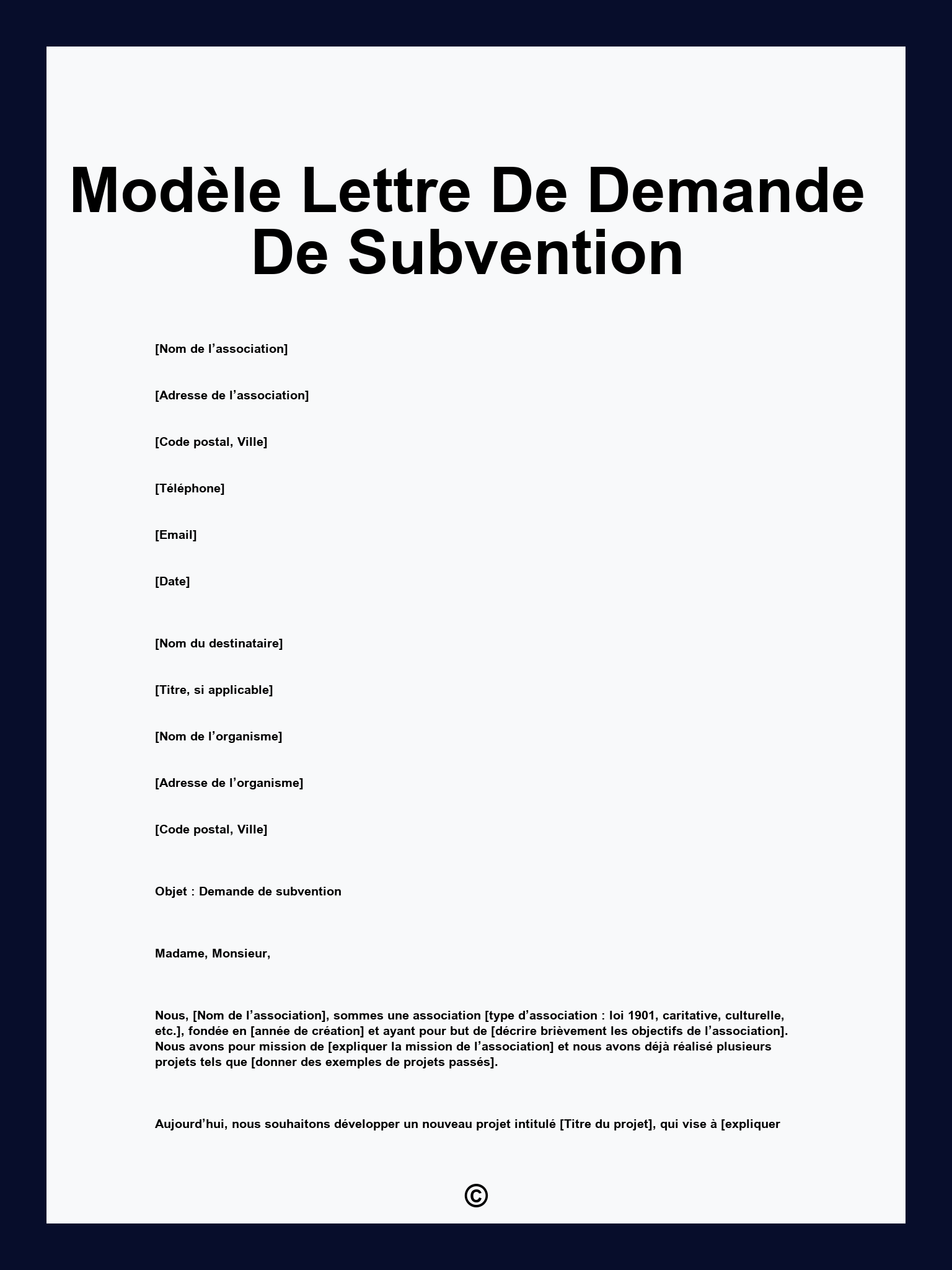 Modèle Lettre De Demande De Subvention
