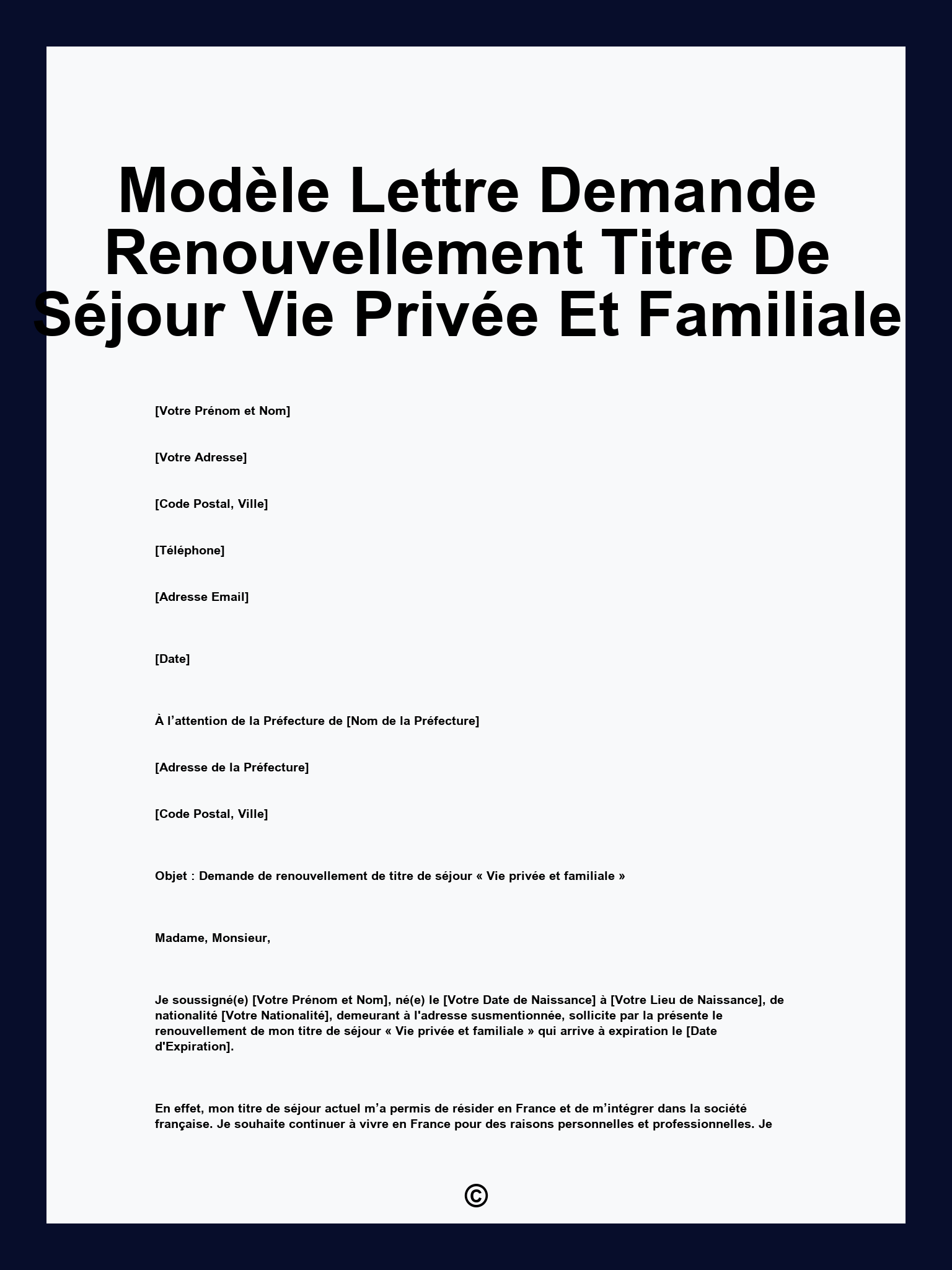 Exemple De Lettre De Demande De Renouvellement De Titre De